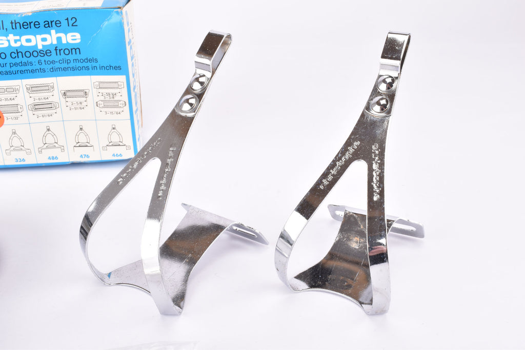 NOS/NIB Christophe chromed steel toe clips #506 with black leather str ...
