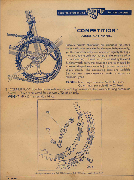NOS Simplex Competition 6 pin steel Chainring 48 teeth and 156 mm BCD ...